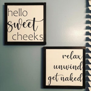 Small | Hello Sweet Cheeks | Farmhouse Bathroom Wood Sign | Rustic Sign ...
