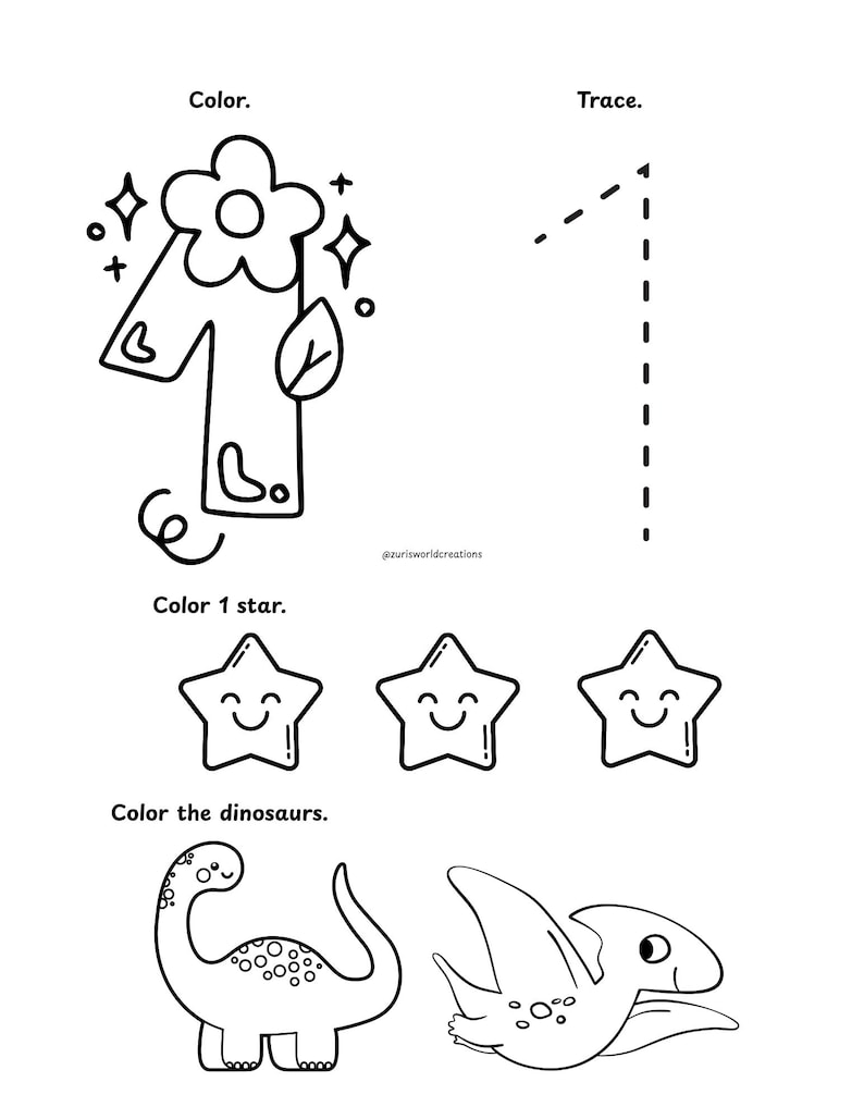 Number 1 Worksheet for Kids | Counting Tracing Coloring | Preschool ...