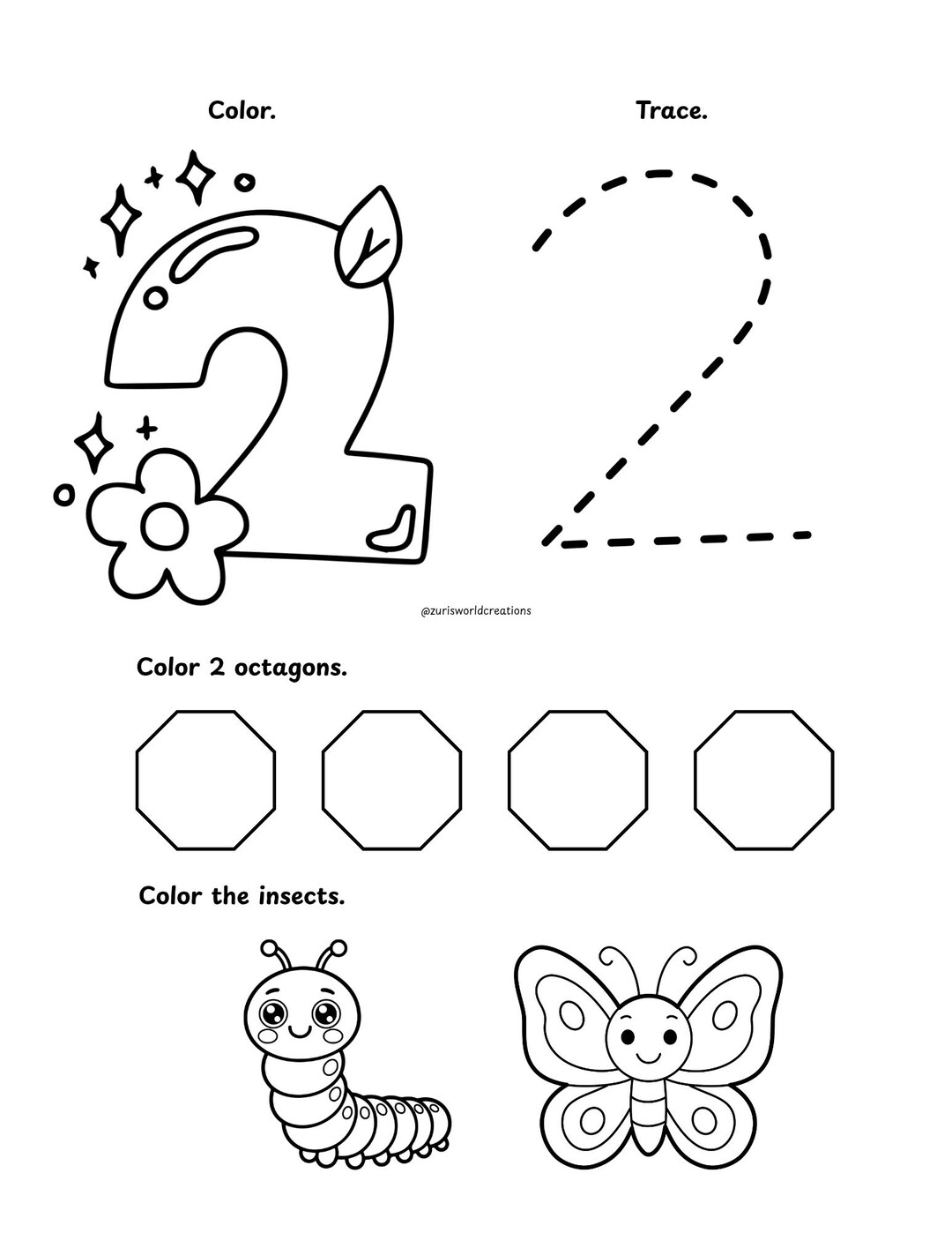 Toddler Number 2 Tracing Worksheet | Preschool Counting & Coloring ...