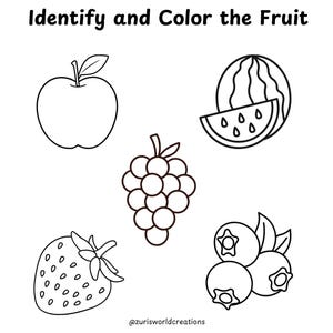 Identify & Color the Fruit Worksheet | Preschool Coloring Page ...