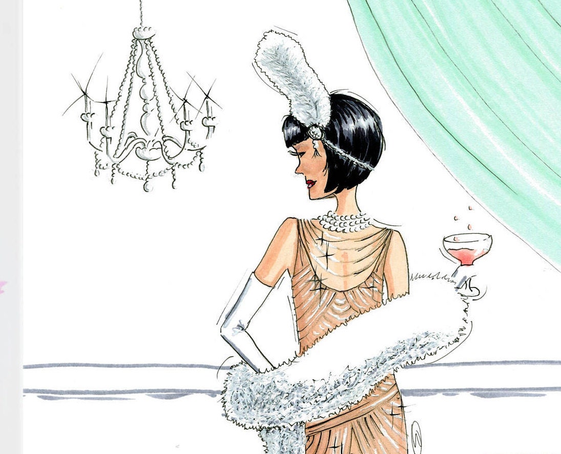Flapper Girl Fashion Illustration Wall Art Print | Etsy