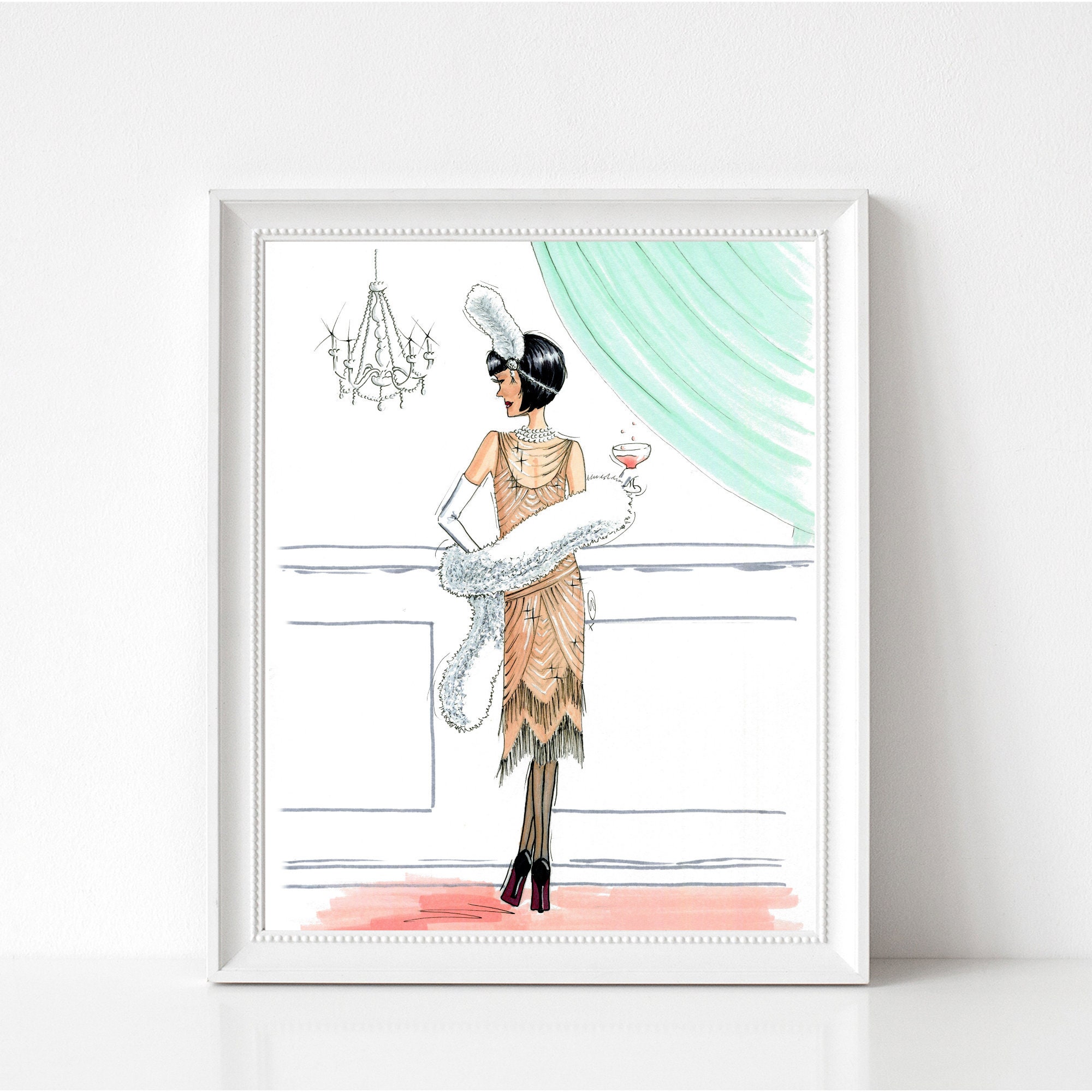 Flapper Girl Fashion Illustration Wall Art Print | Etsy
