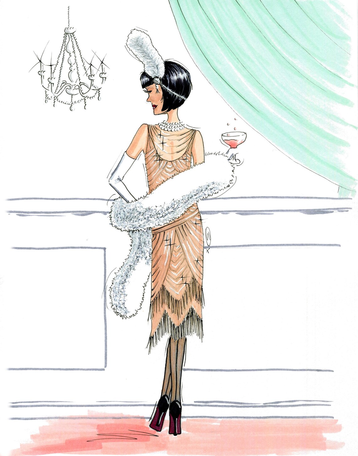 Flapper Girl Fashion Illustration Wall Art Print | Etsy