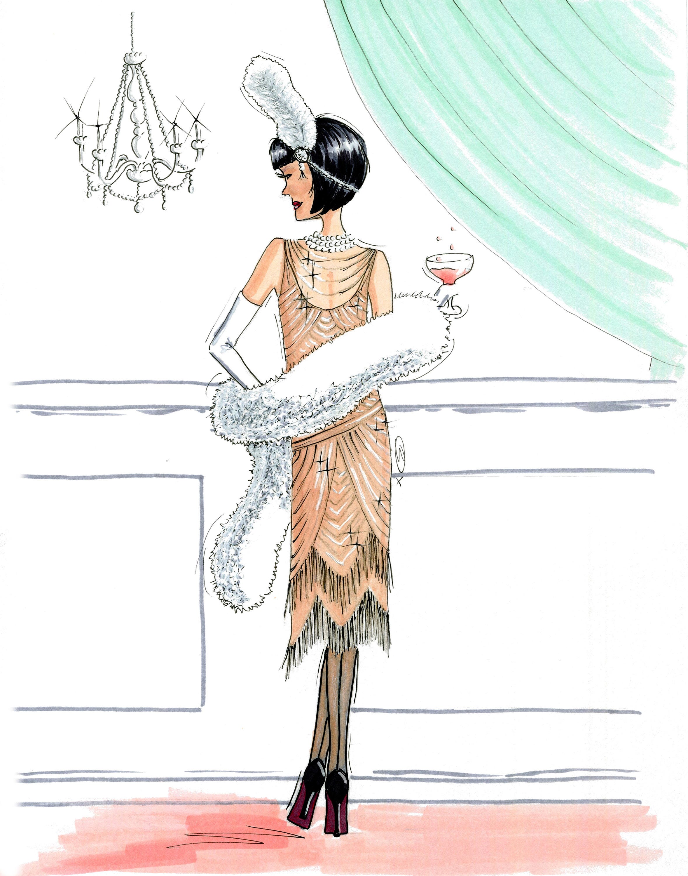 Flapper Girl Fashion Illustration Wall Art Print | Etsy