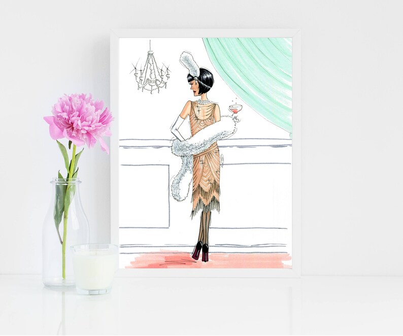 Flapper Girl Fashion Illustration Wall Art Print | Etsy