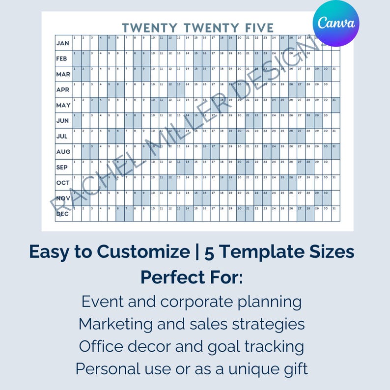 Editable 2025 Calendar Template Canva Yearly Planner for Business ...