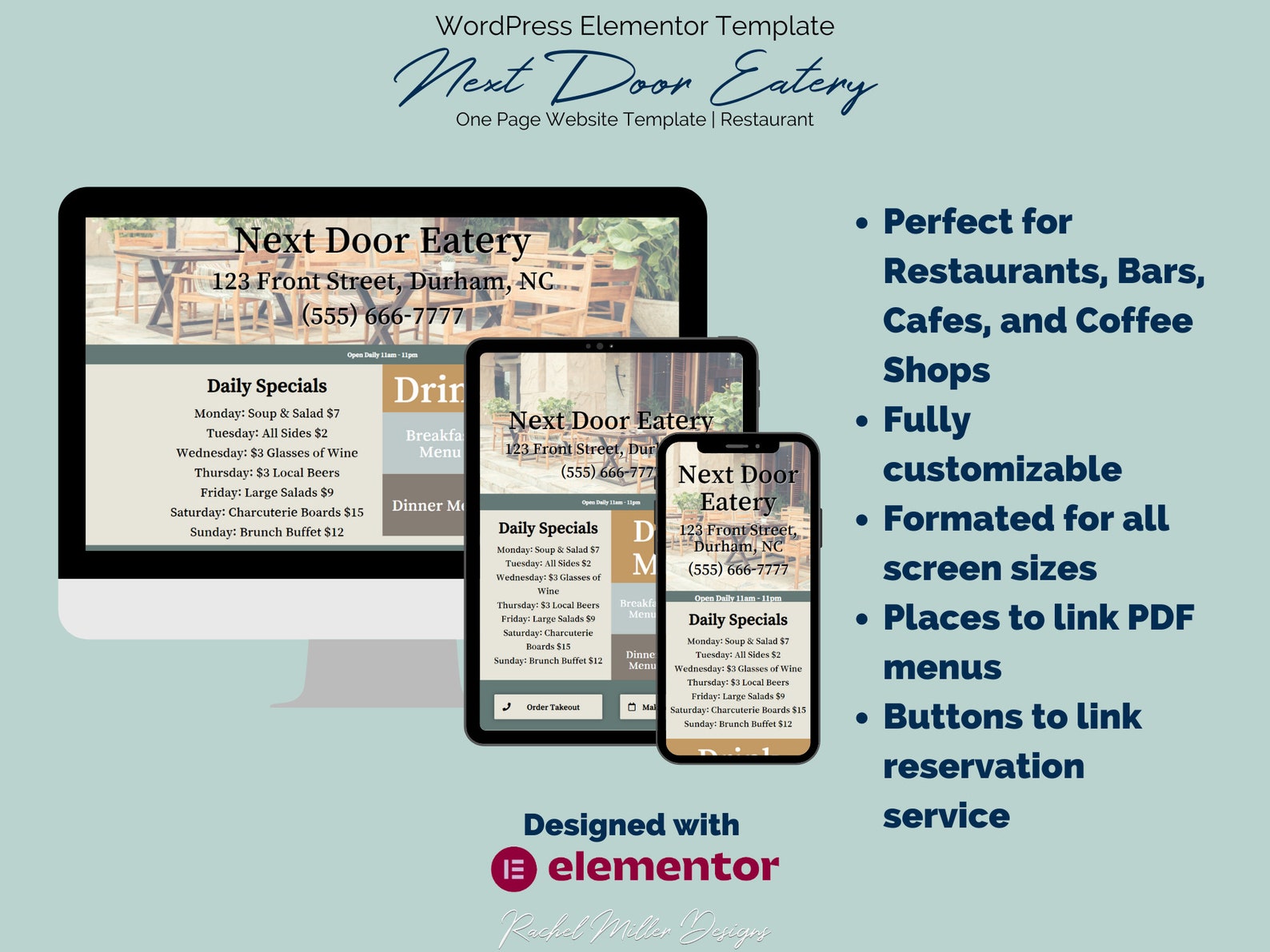 One Page Website Elementor Wordpress Template | Restaurant, Bar, Coffee ...