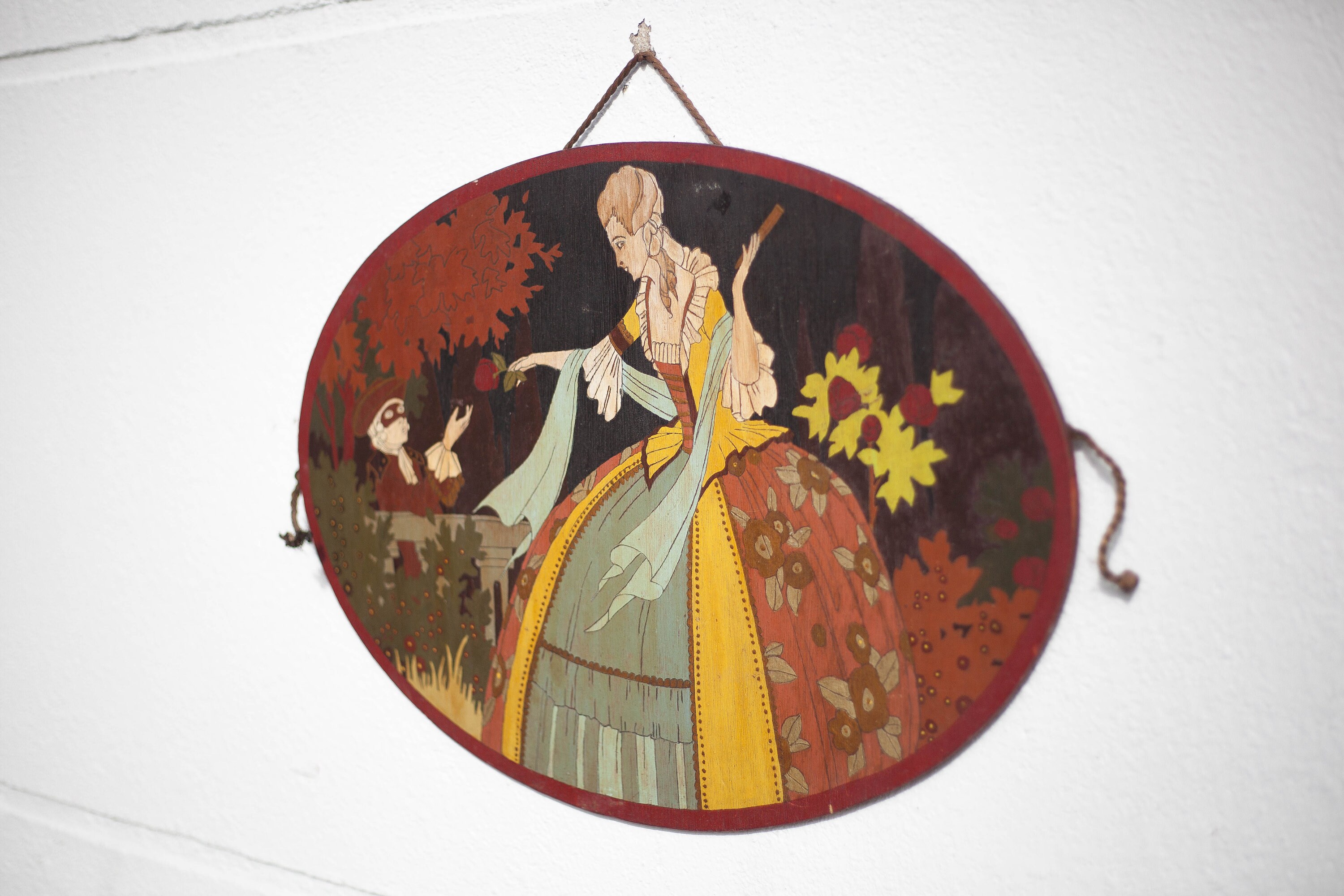 Painted Pyrography Wood Panel Painting, Romantic Woman and Man Painting ...