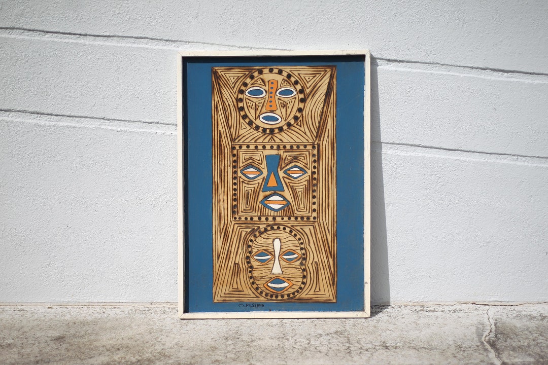 Vintage Painting Painted Wood Panel, Signed Painting, African Mask ...