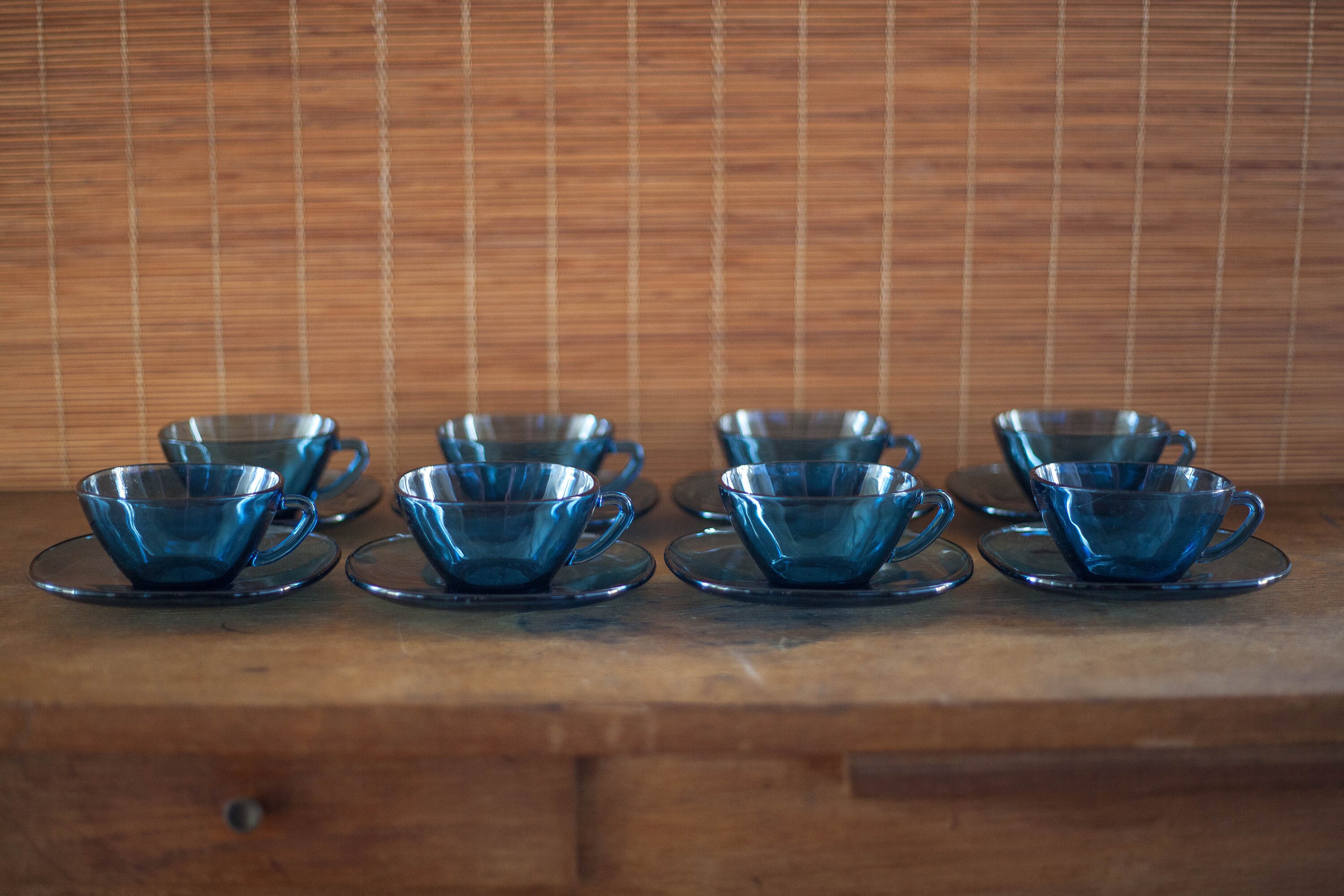 Vintage Coffee Cup Service, Tea Cup Service, Blue Glass, Blue Vereco ...
