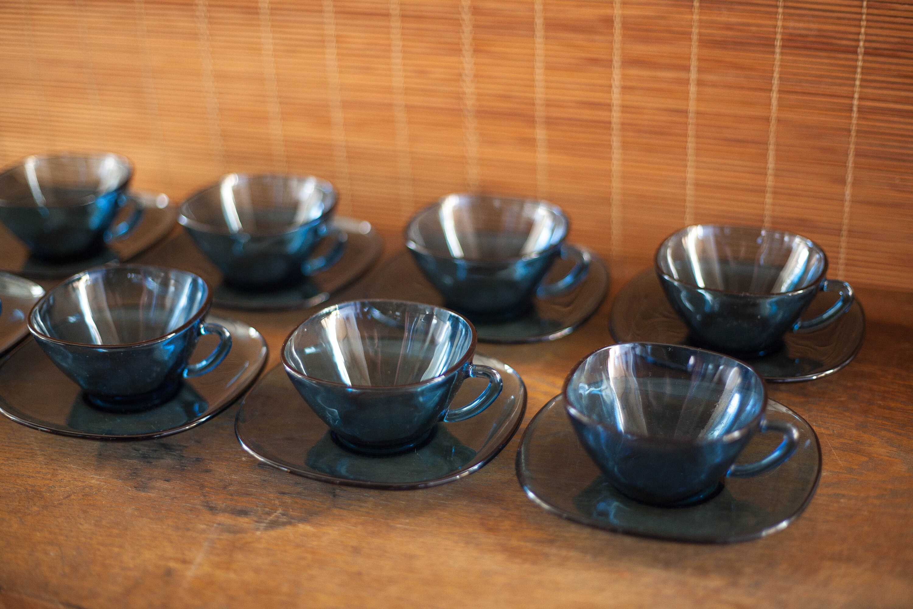 Vintage Coffee Cup Service, Tea Cup Service, Blue Glass, Blue Vereco ...