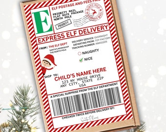 Editable Elf Mail Label, Elf Arrival Box Label, Elf Shipping Label ...