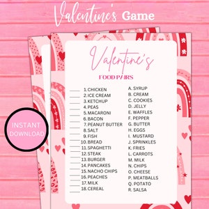 Printable Valentine's Day Game, Food Pairs Game and Activity, Adult ...