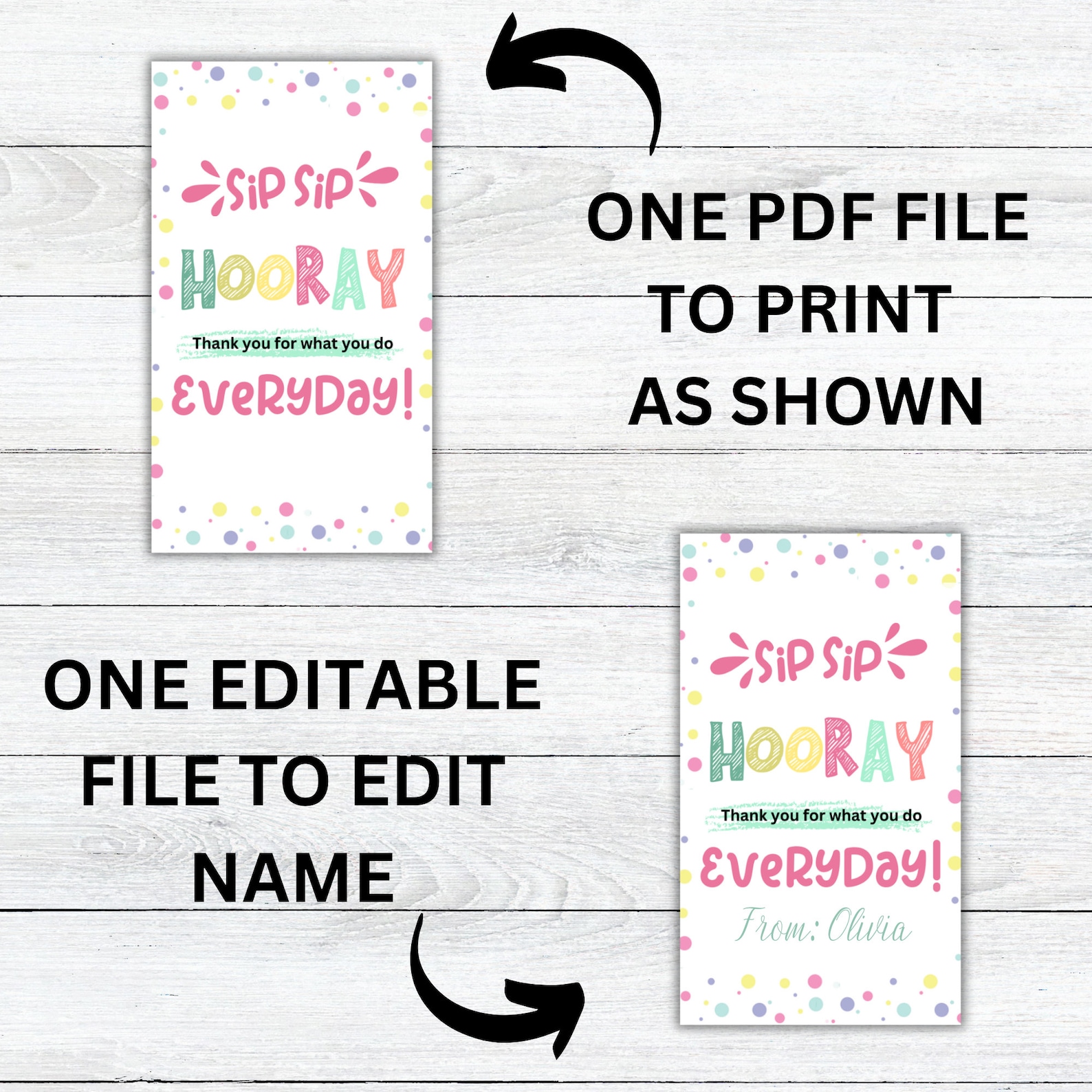 Editable SIP SIP Hooray Teacher Gift Tag, Teacher Appreciation Week ...