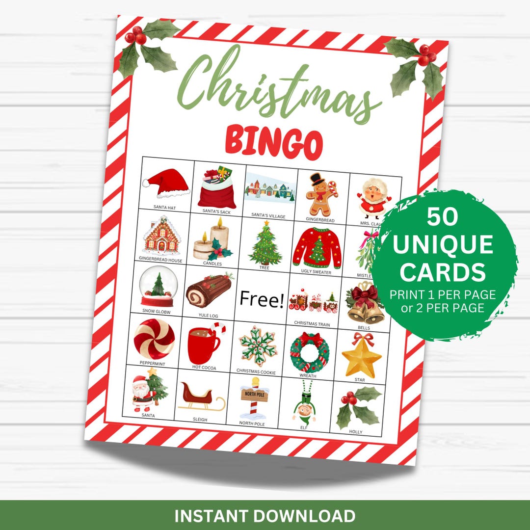 100 Unique Christmas Bingo Game Kids and Adult, Bingo Card Christmas ...