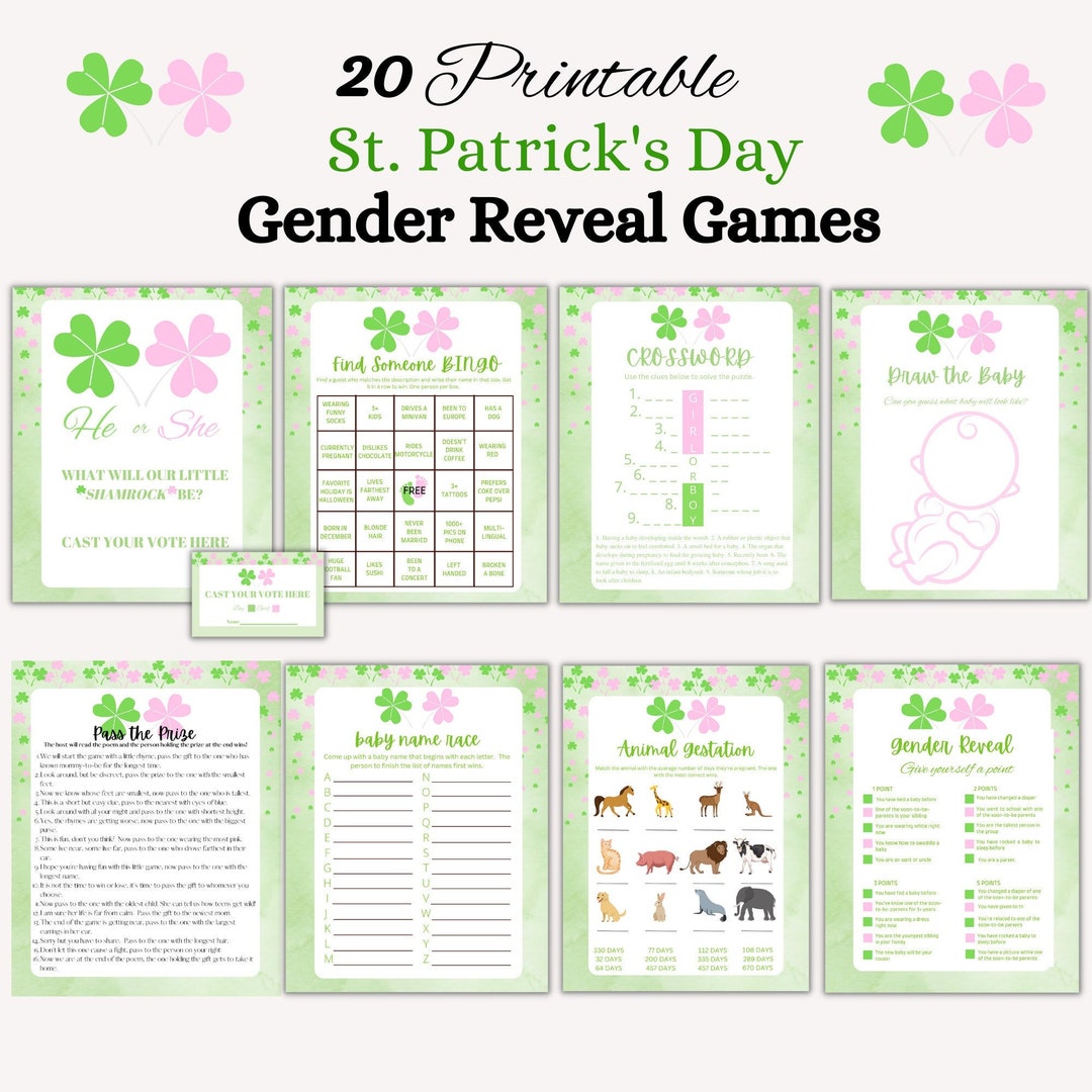 20 ST Patrick's Day Gender Reveal Games, Gender Reveal Party Games ...