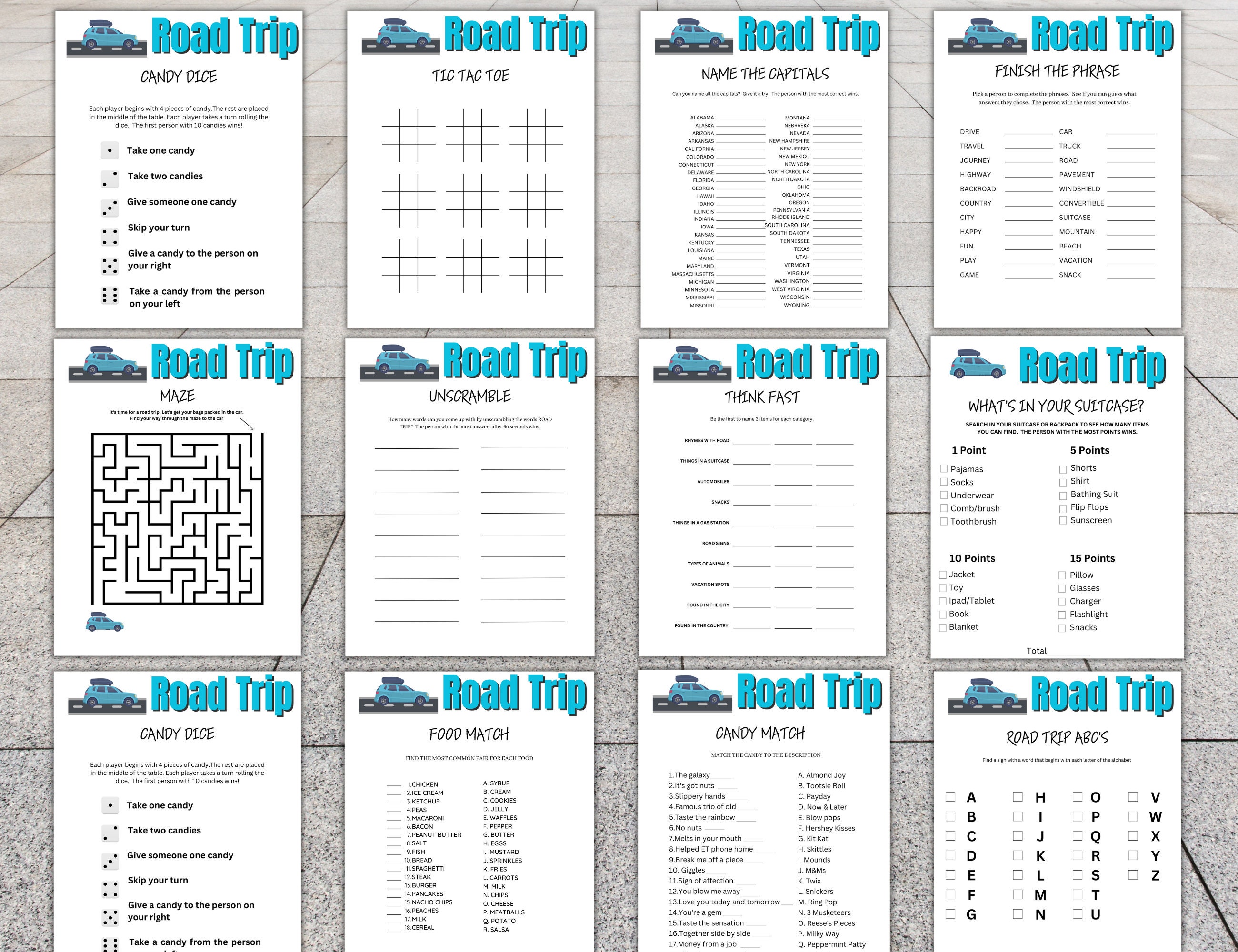 Car Ride Road Trip Game Bundle, Road Trip Activities, Kids Travel Game ...