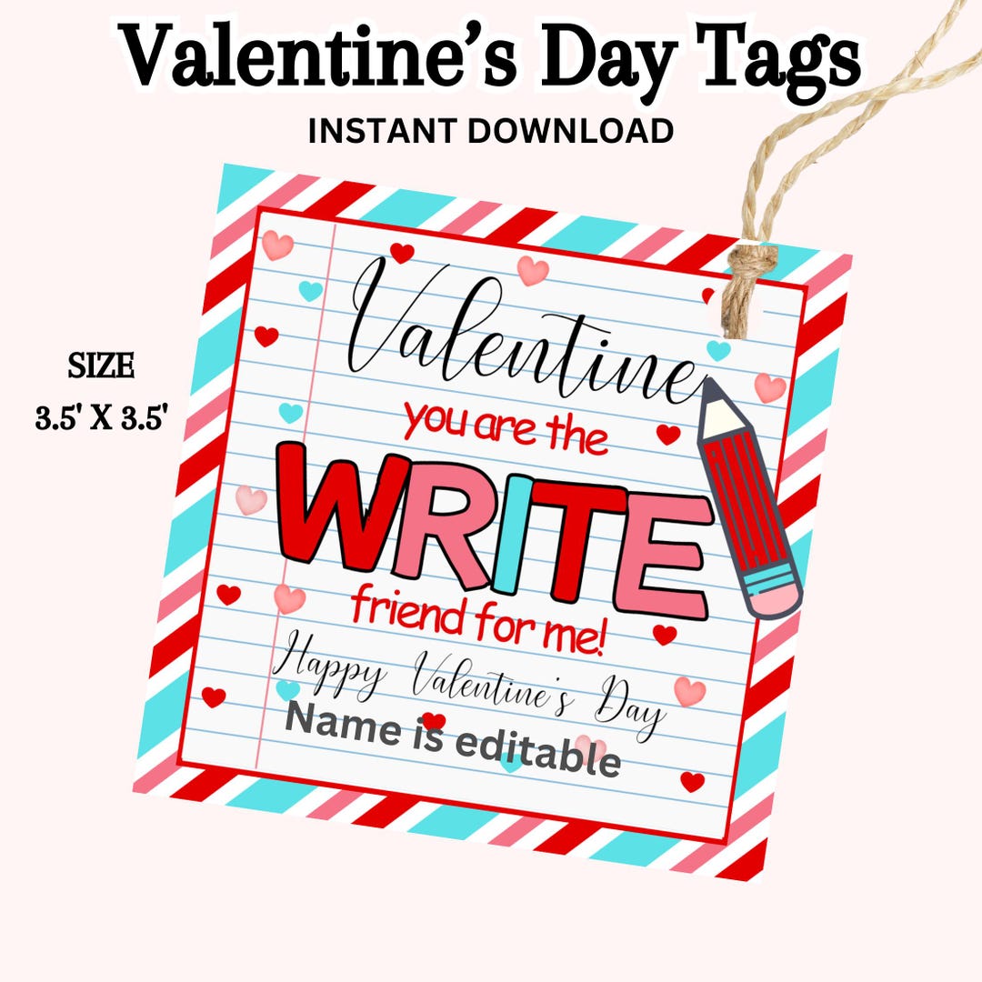 Pencil Valentines Day Gift Tag, Write Friend Kids Printable Gift Tags ...
