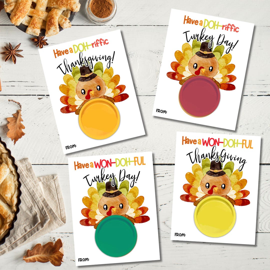 Kids Thanksgiving Play Dough Cards, Class Thanksgiving Favors Tags ...