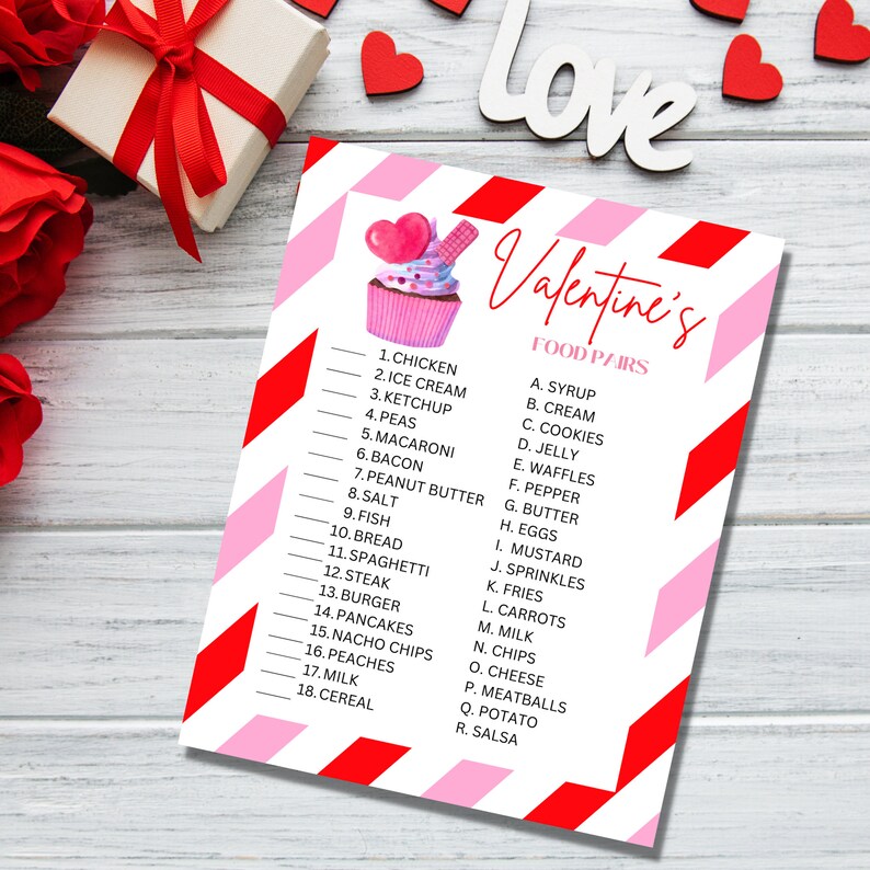 Printable Valentine's Day Game FOOD PAIRS Party Game and - Etsy