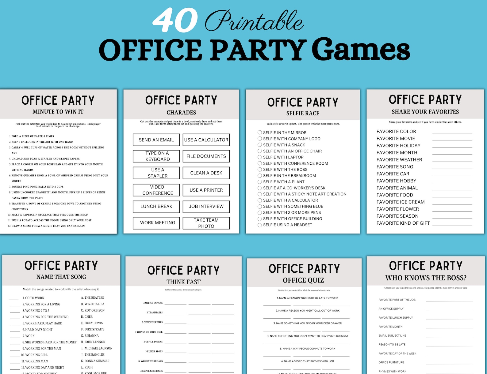 Office Party Game Bundle, Printable Work Party Games, Staff Game Idea ...