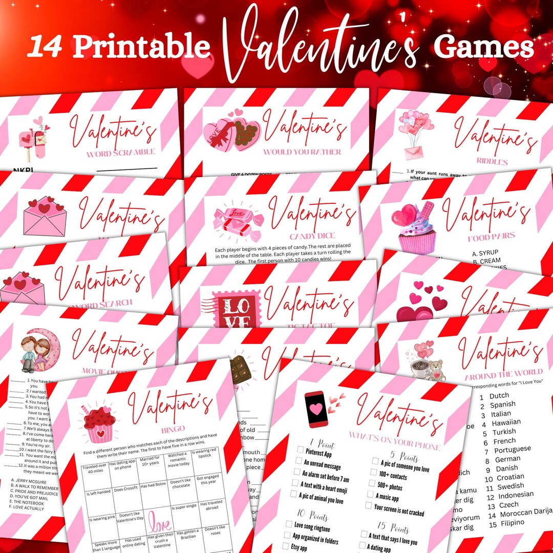 Printable Valentine's Day Game Bundle, Party Games and Activities, Kids ...