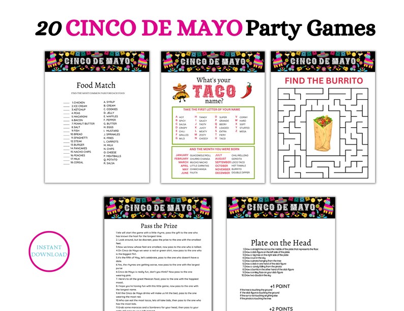 Cinco De Mayo Game Bundle, Cinco De Mayo Printable, Cinco De Mayo Party ...