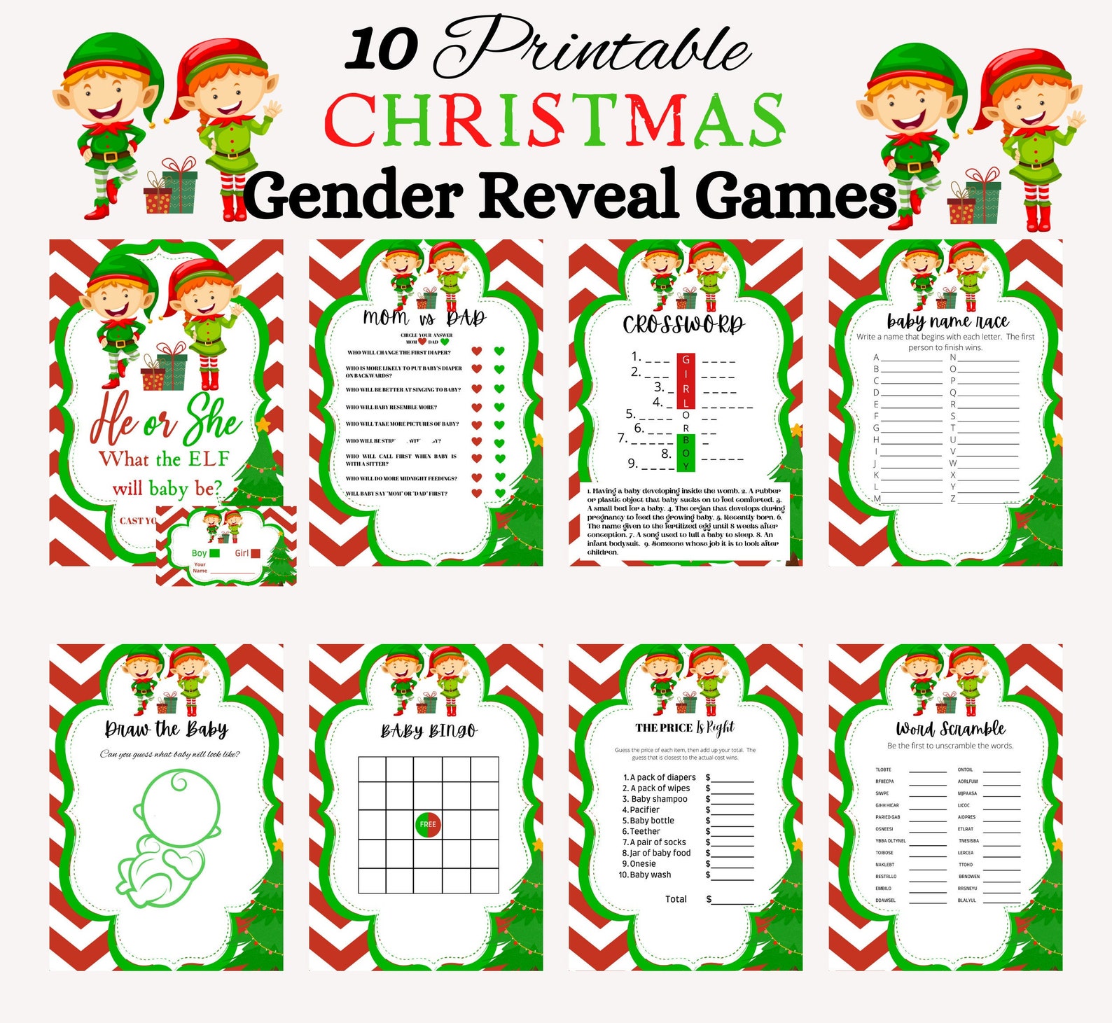 Baby Gender Reveal Printable Games in the Elf Theme Are Perfect for ...