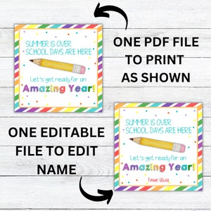 Editable Back to School Gift Tag, Amazing School Year Student Gift ...