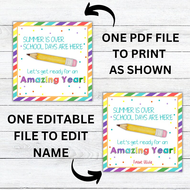 Editable Back to School Gift Tag, Amazing School Year Student Gift ...