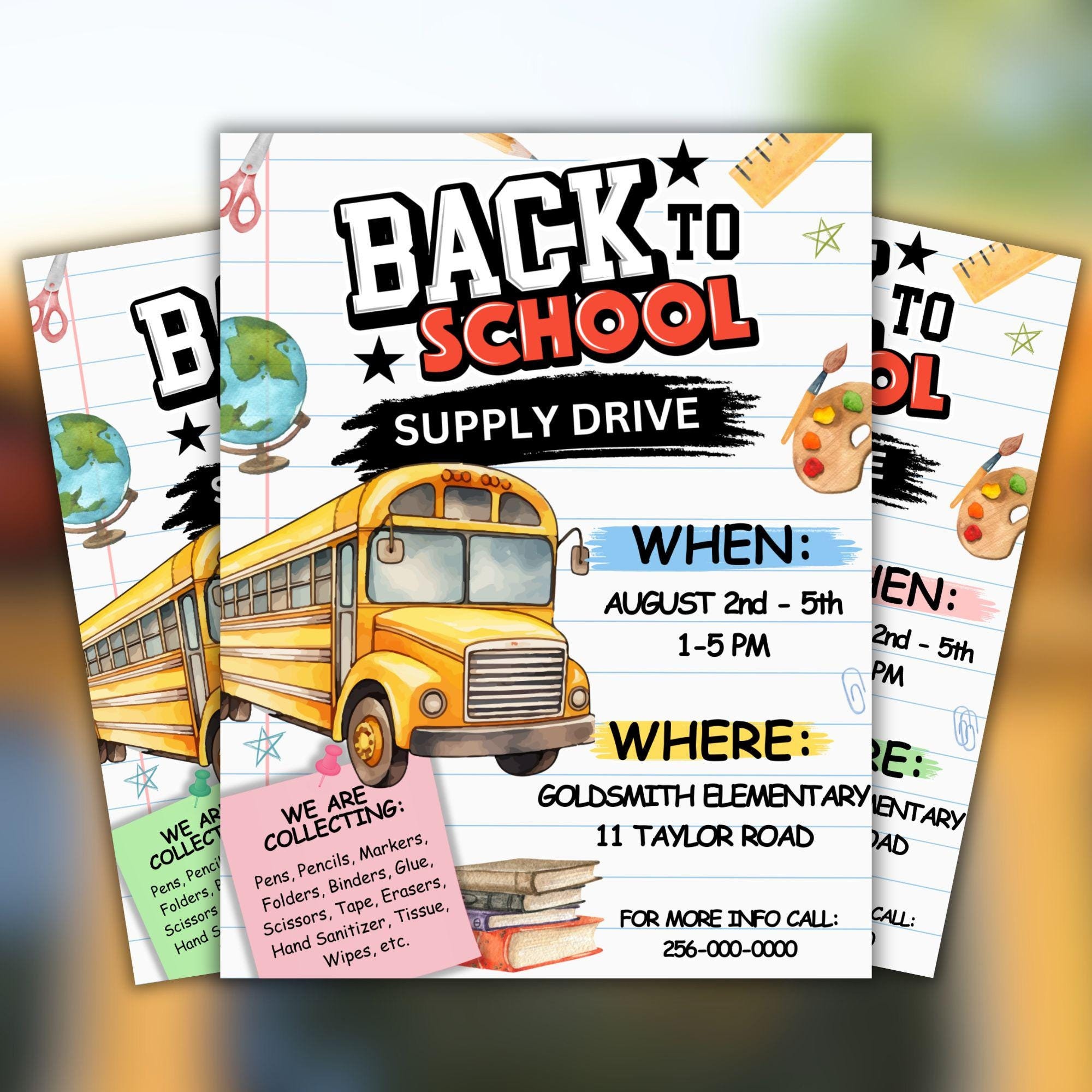 Editable School Supply Drive Flyer Canva Template, Back to School Drive ...