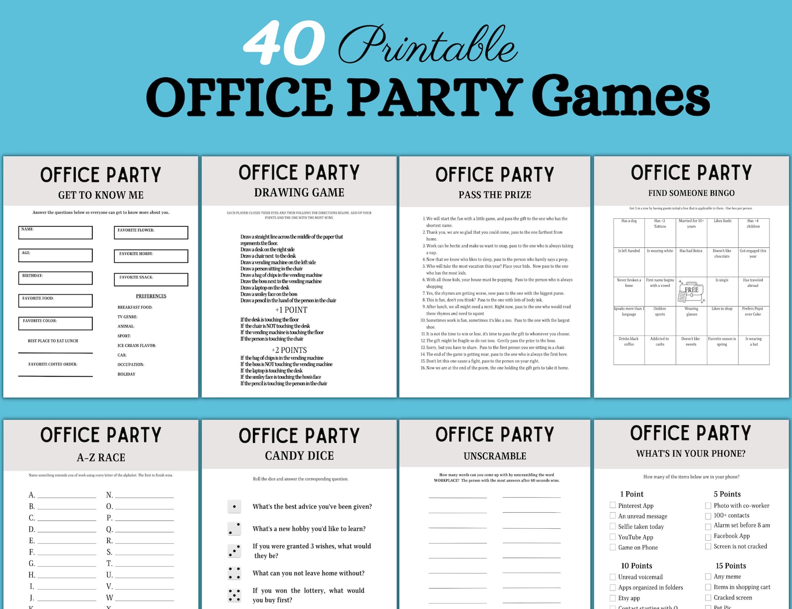 Office Party Game Bundle, Printable Work Party Games, Staff Game Idea ...
