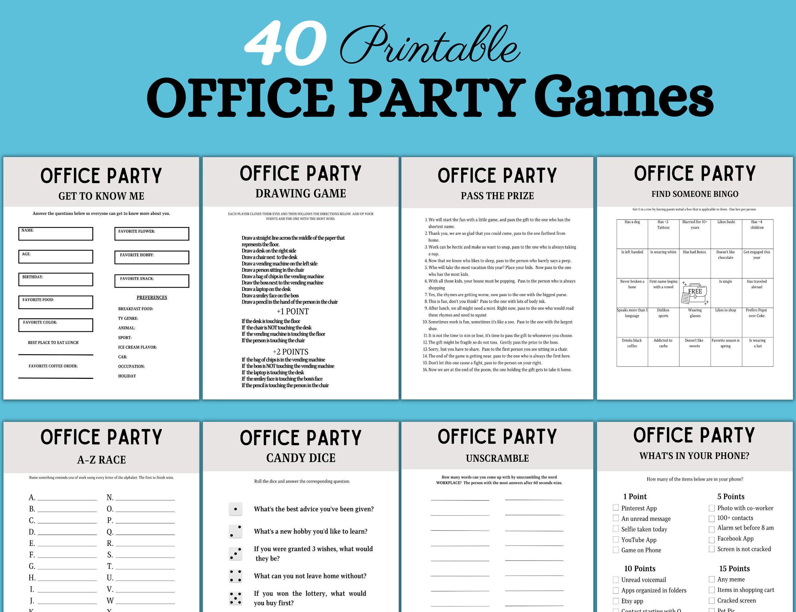Office Party Game Bundle, Printable Work Party Games, Staff Game Idea ...