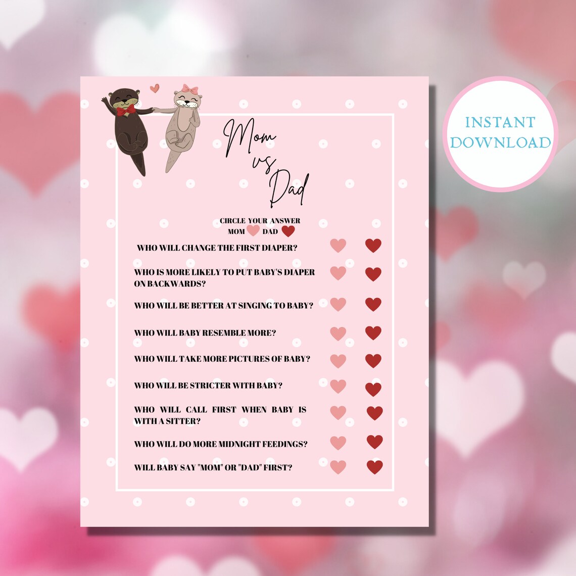 VALENTINE'S Gender Reveal Games Otter Theme Are Perfect for Your ...