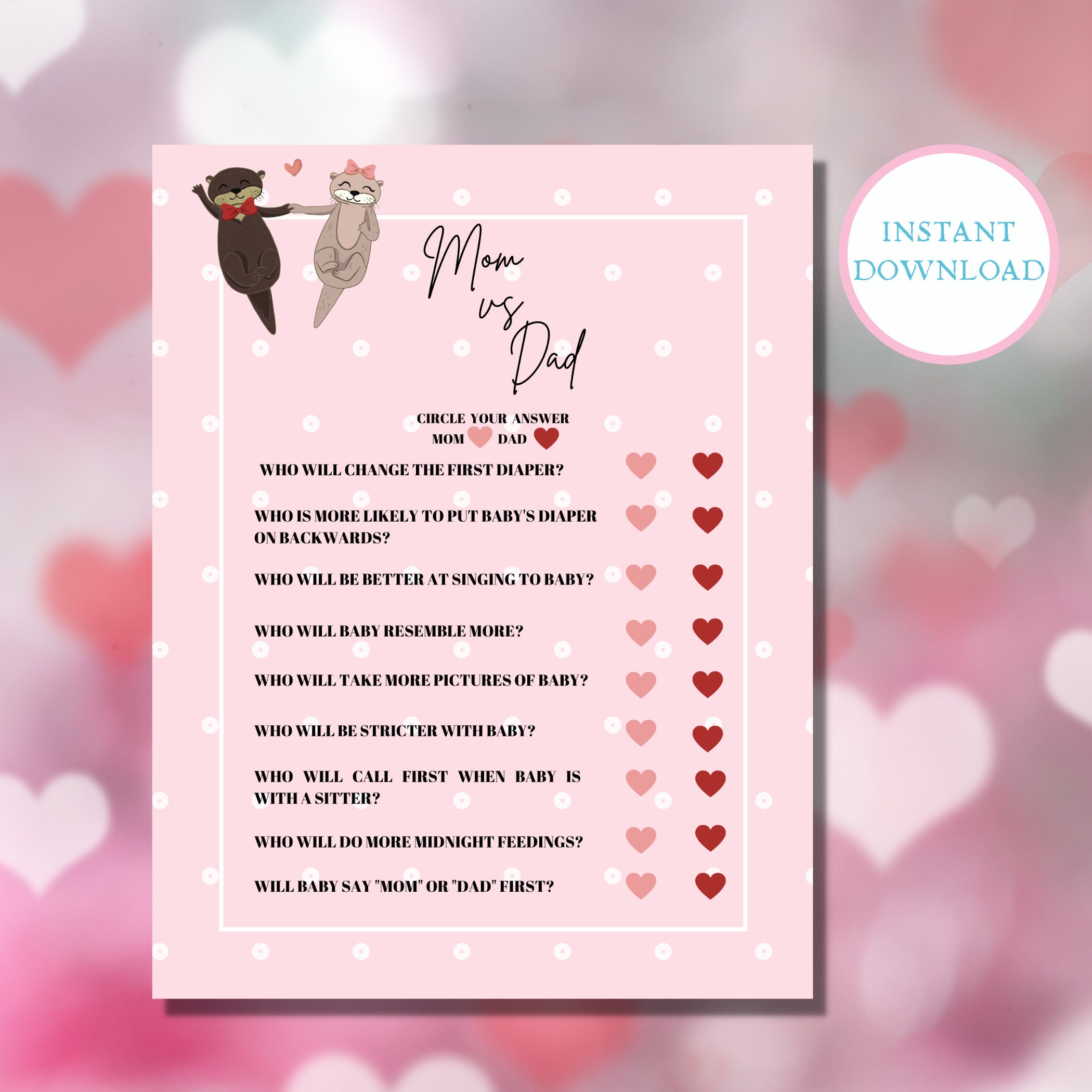 VALENTINE'S Gender Reveal Games Otter Theme Are Perfect for Your ...