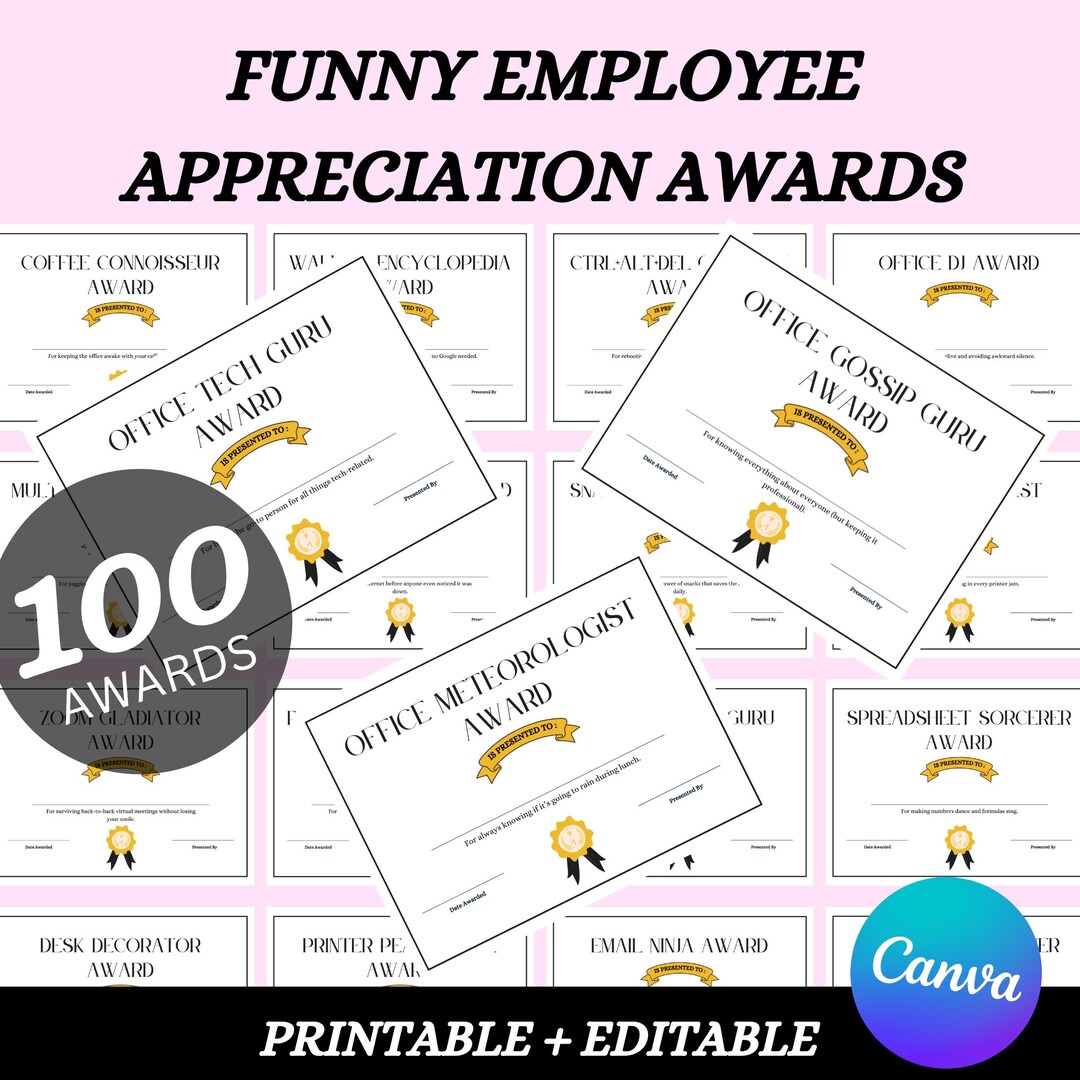Funny Employee Appreciation Awards, Recognition Awards Certificates ...