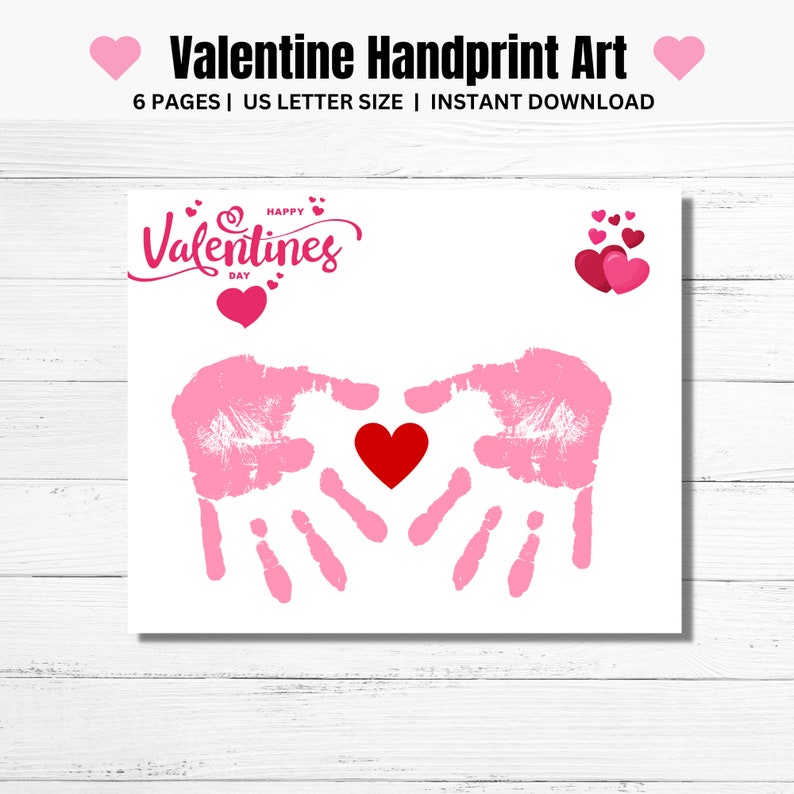 Valentine Handprint Craft ART Printable, Valentine Preschool Art ...