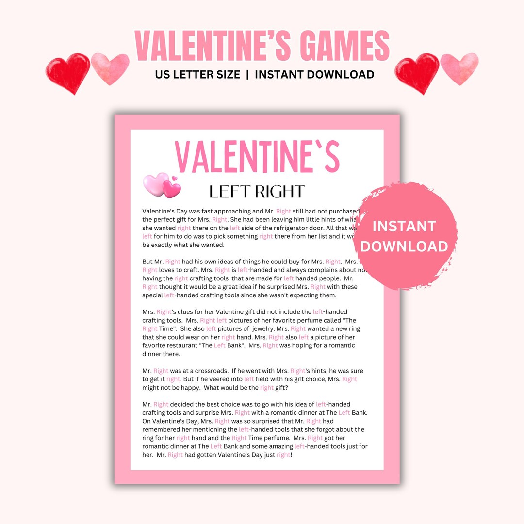Left Right Valentine's Party Game, Valentines Party Game and Activity ...