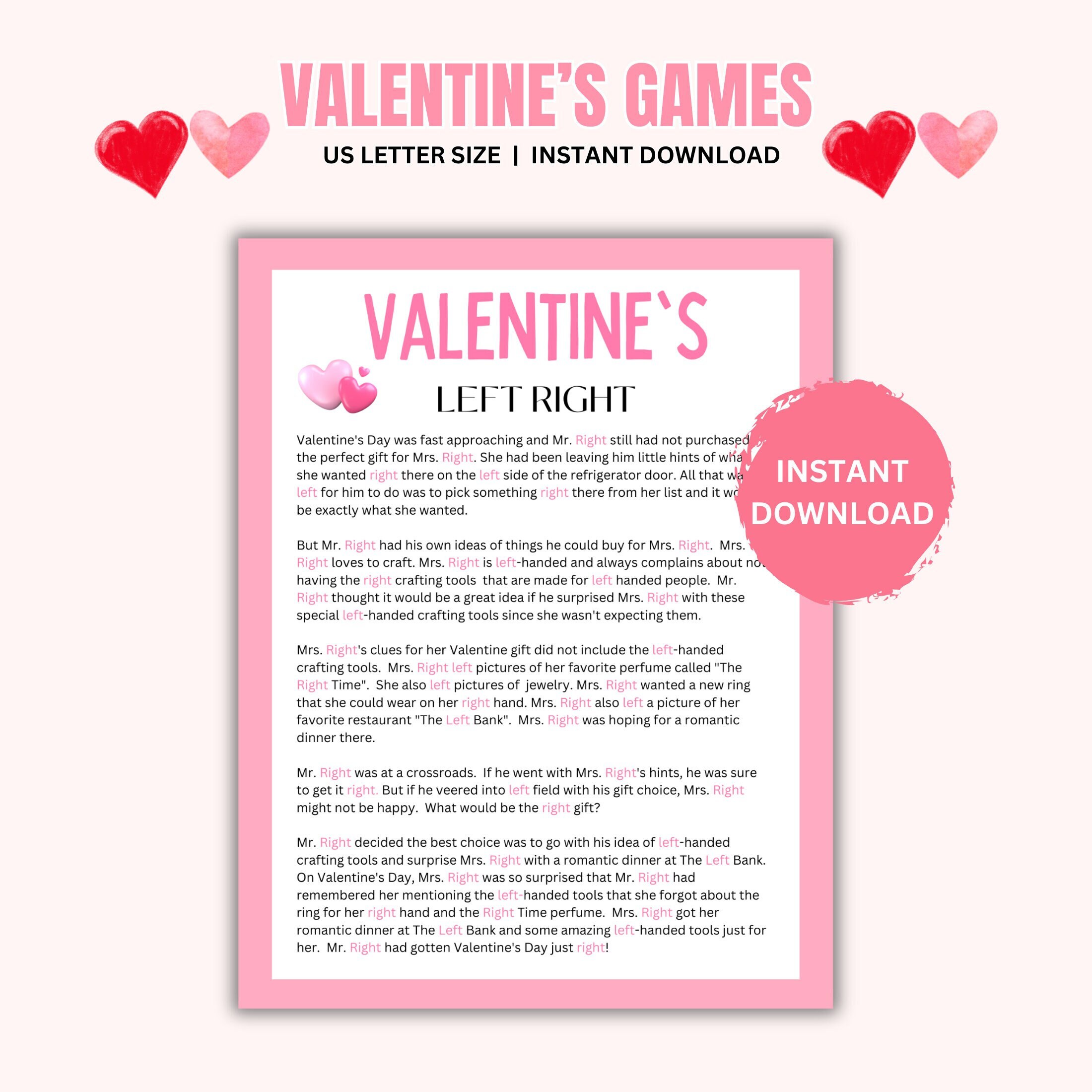 Left Right Valentine's Party Game, Valentines Party Game and Activity ...