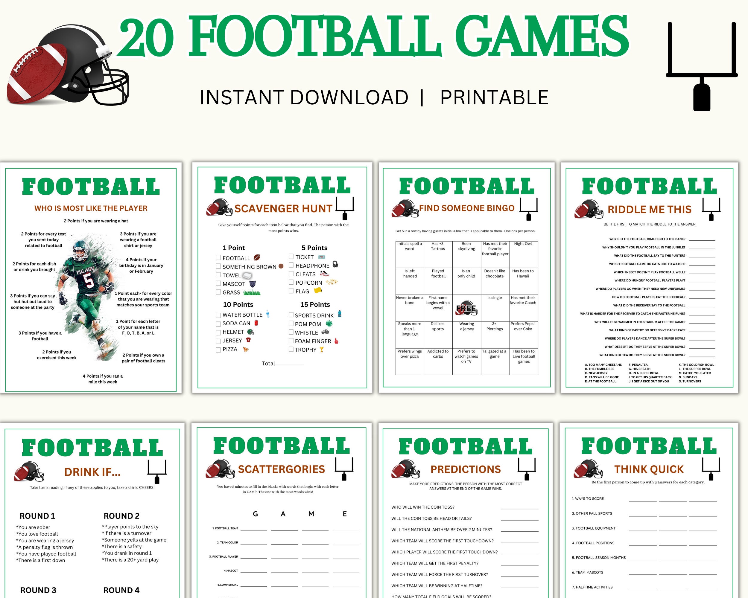 Football Games Bundle, Football Party Games, Football Birthday Party ...