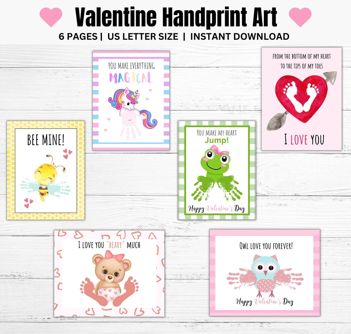 Valentine Handprint Craft Printable Bundle, Valentine Preschool Craft ...
