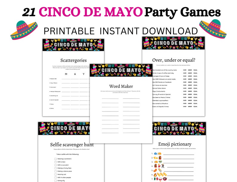 Cinco De Mayo Game Bundle, Cinco De Mayo Printable, Cinco De Mayo Party ...