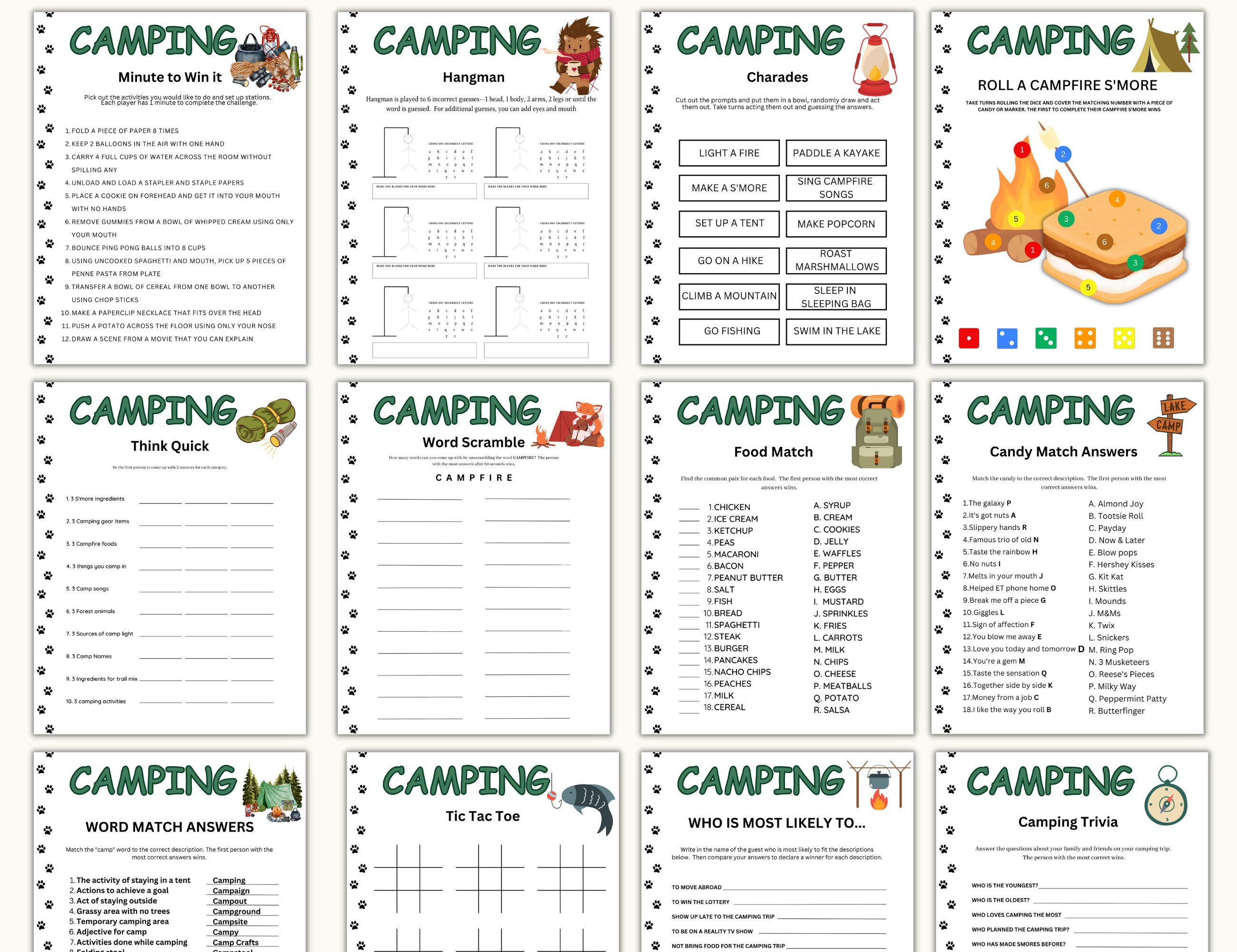 Camping Games Bundle for Kids & Adults, Camping Activities, Family ...