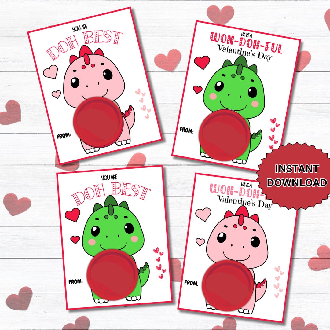 Kids Valentine Play Dough Cards, Doh Gift, Dinosaur Play Dough Holder ...