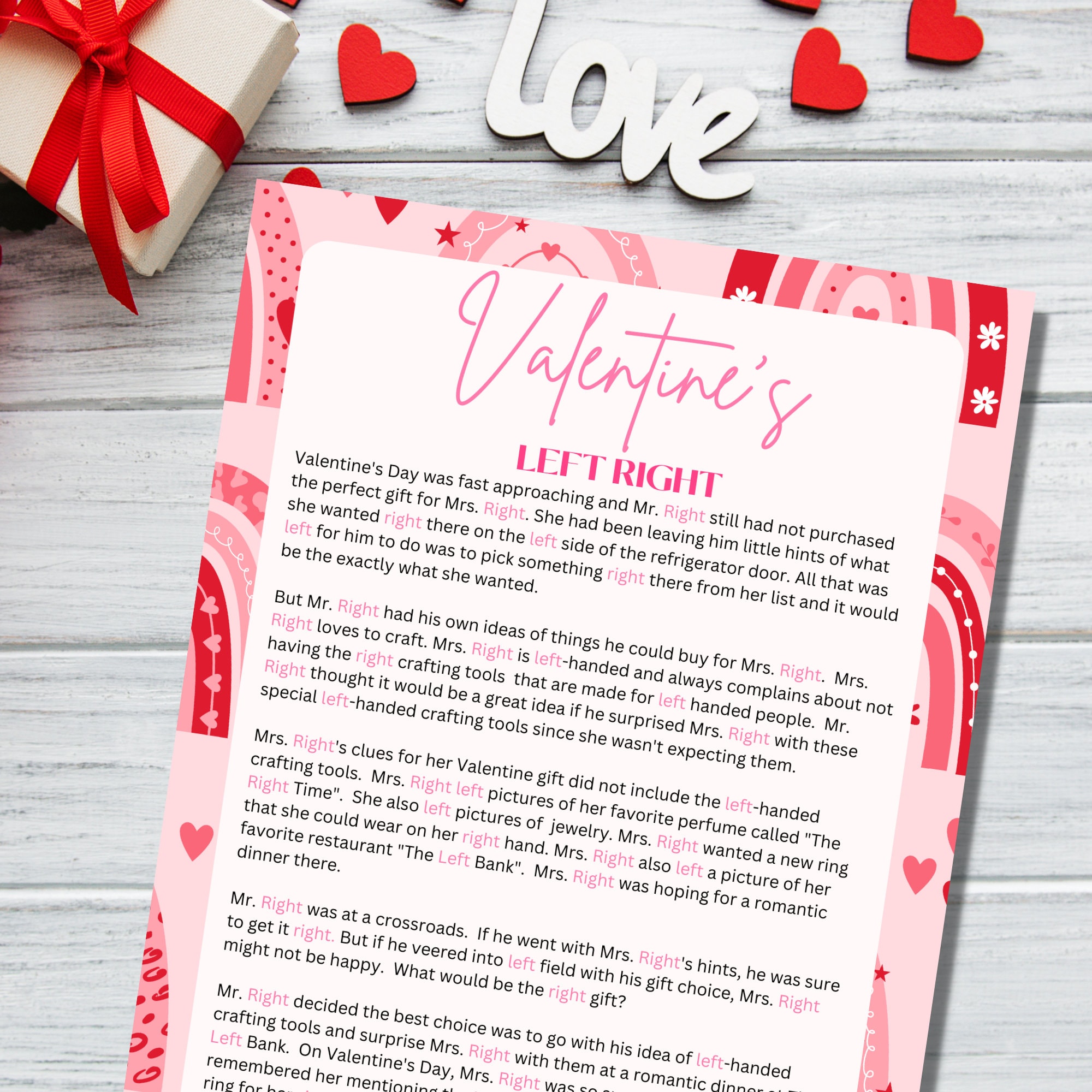 Printable Valentine's Day Game, Left Right Game and Activity, Adult ...