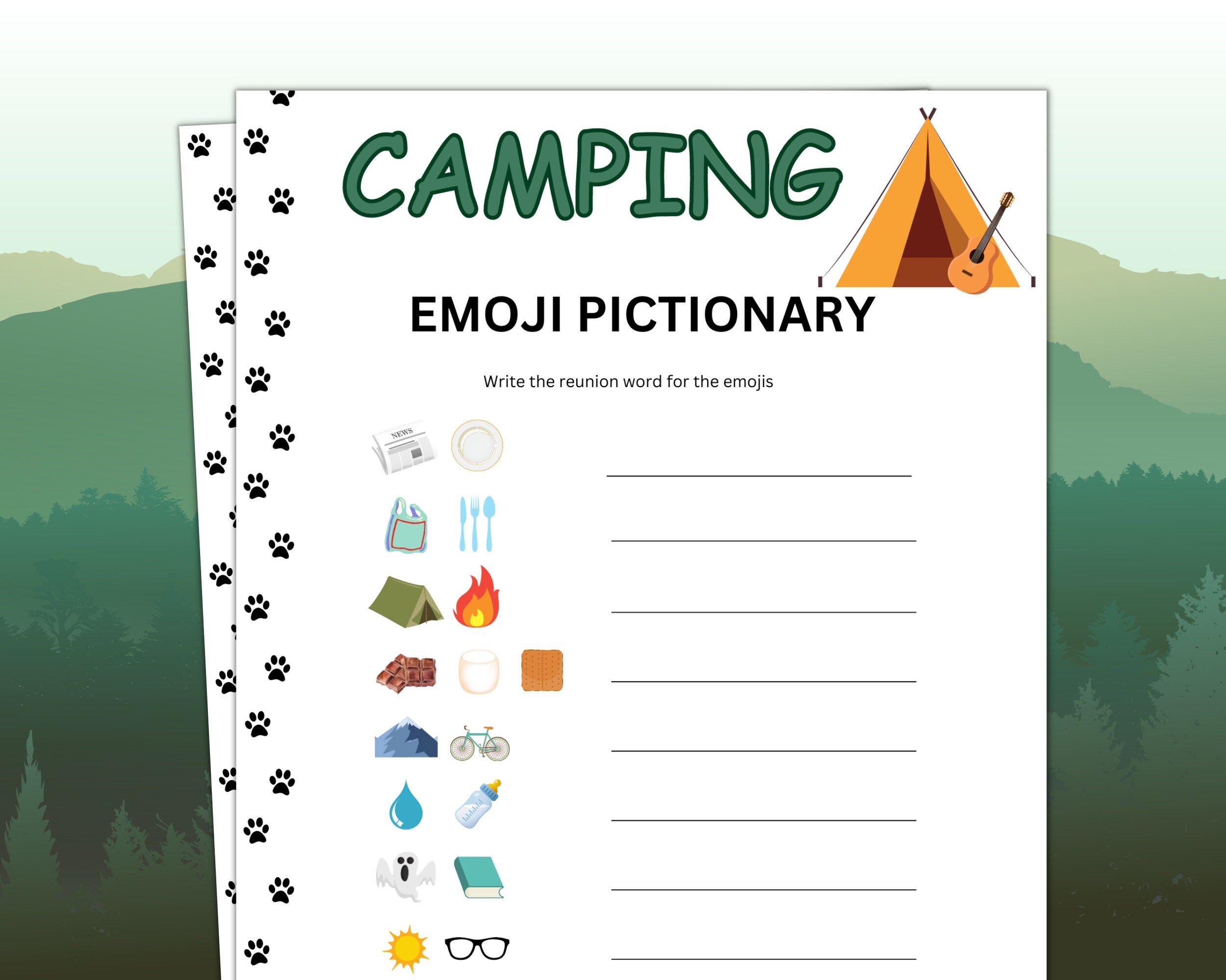 Camping Game for Kids & Adults, Emoji Pictionary Camp Activity, Family ...