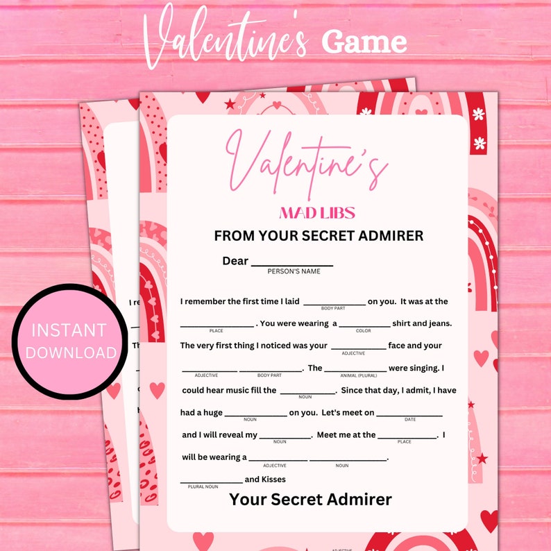 Printable Valentine's Day Game MAD LIBS Game and Activity, Adult Games ...