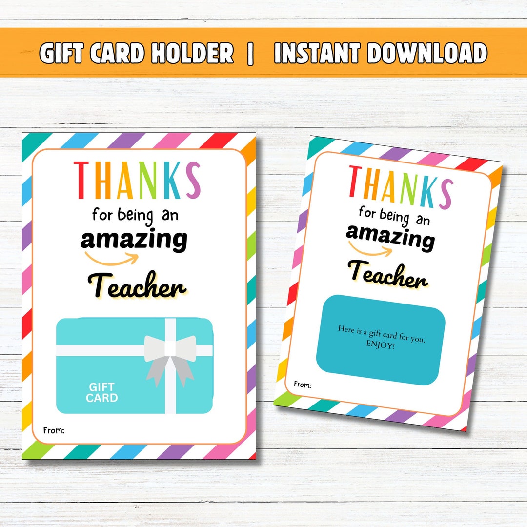 Teacher Appreciation Printable Gift Card Holder, Teacher Gift Card ...