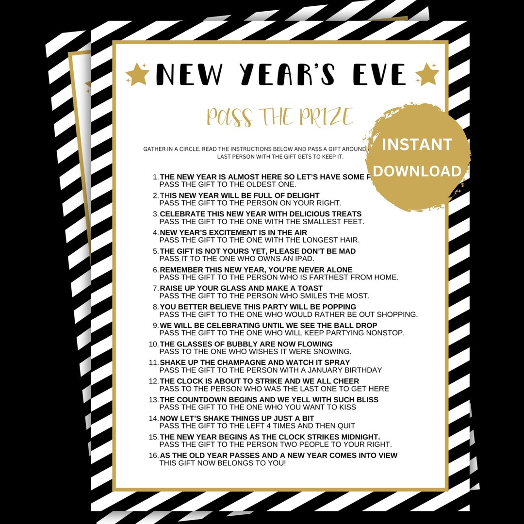 New Years Pass the Prize Game, New Years Eve Party Game, New Years Eve ...