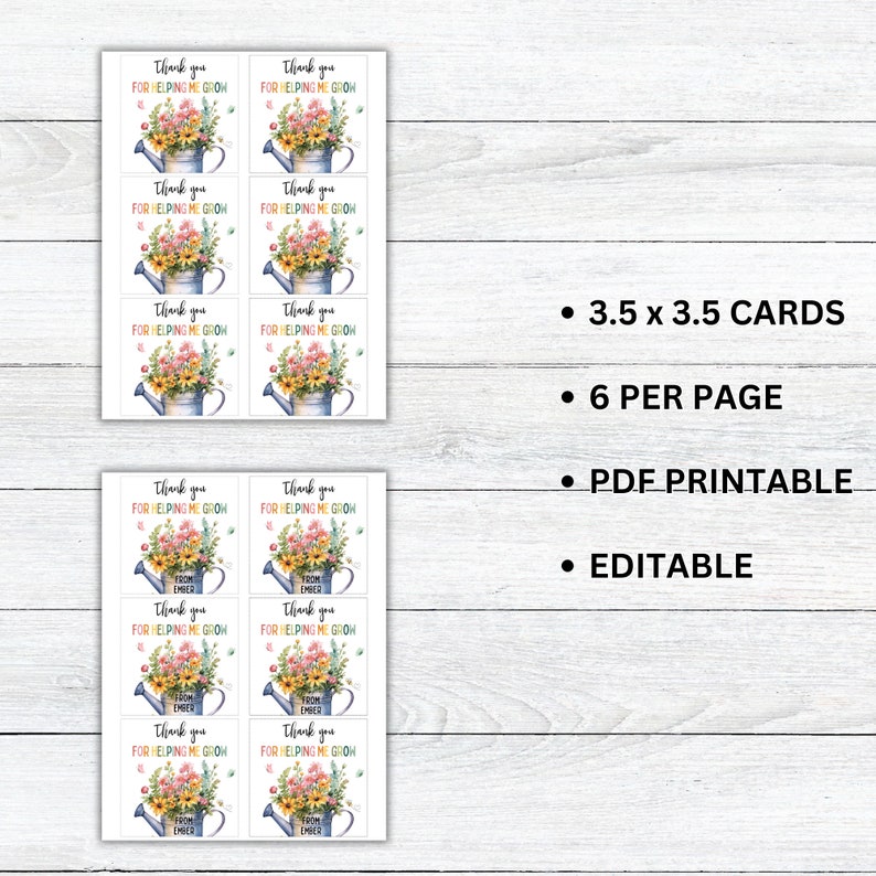 Editable Thank You for Helping Me Grow Gift Tag, Teacher Appreciation ...